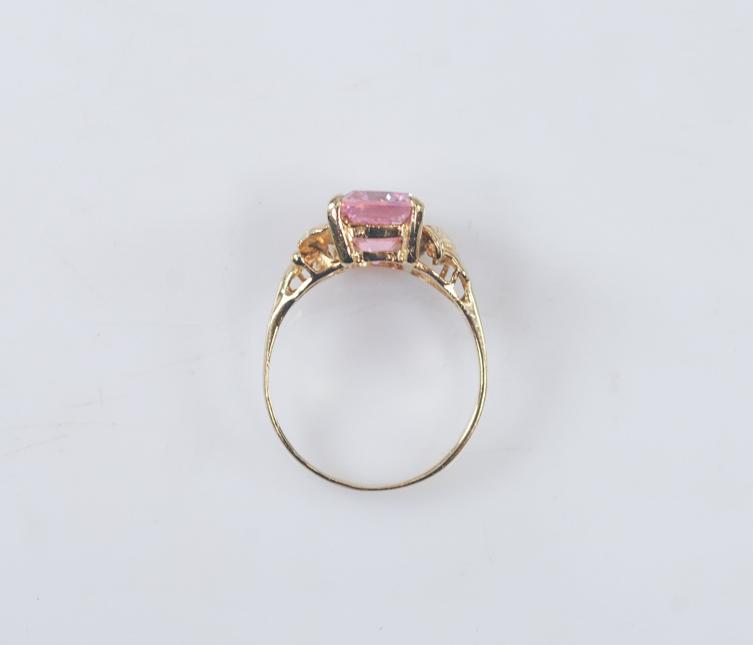Vintage 10K Gold Emerald Cut Pink Ice Ring silvervintagejewelry
