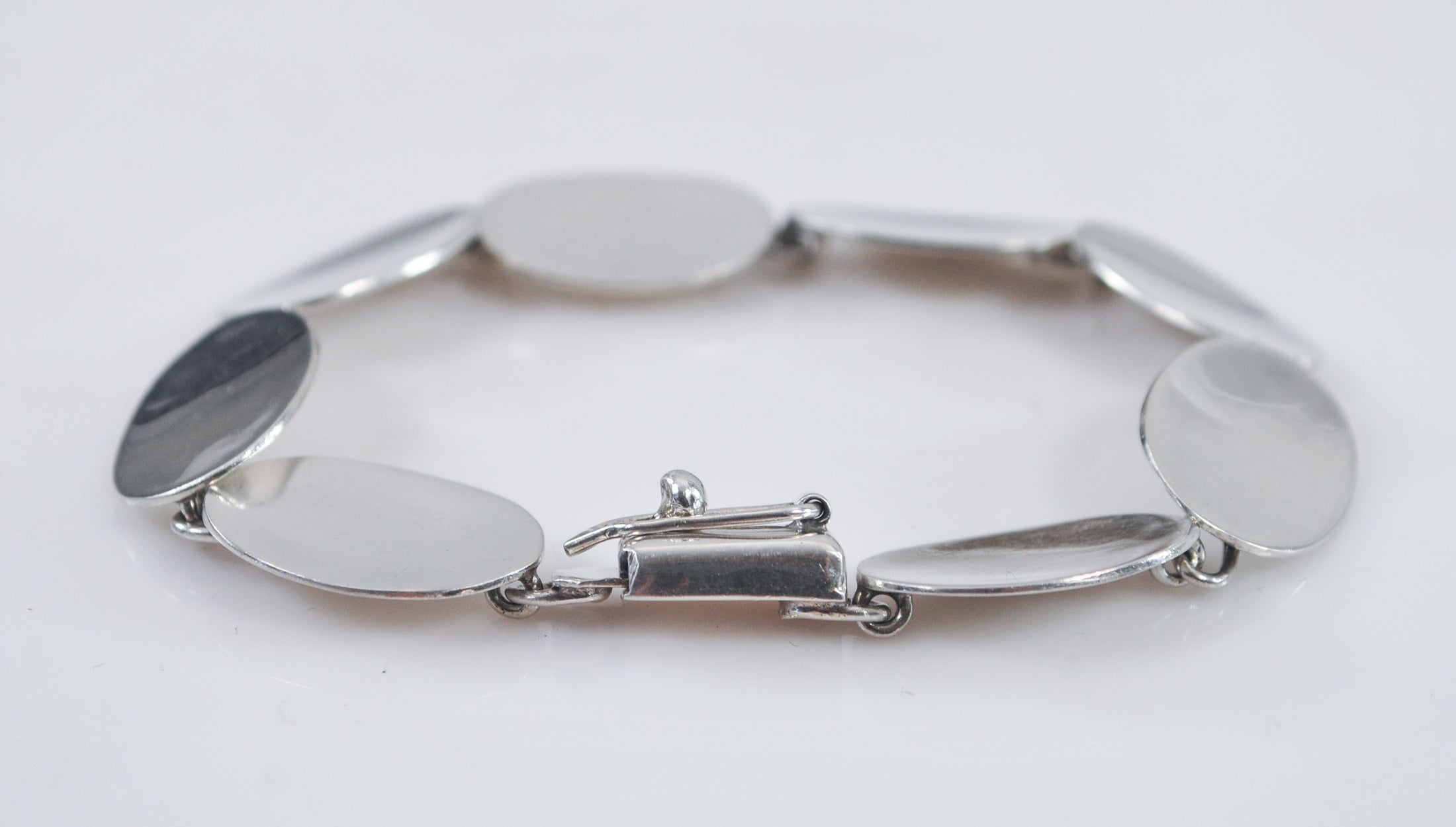 925 Mexico Sterling Silver Oval Disc Link Bracelet – silvervintagejewelry