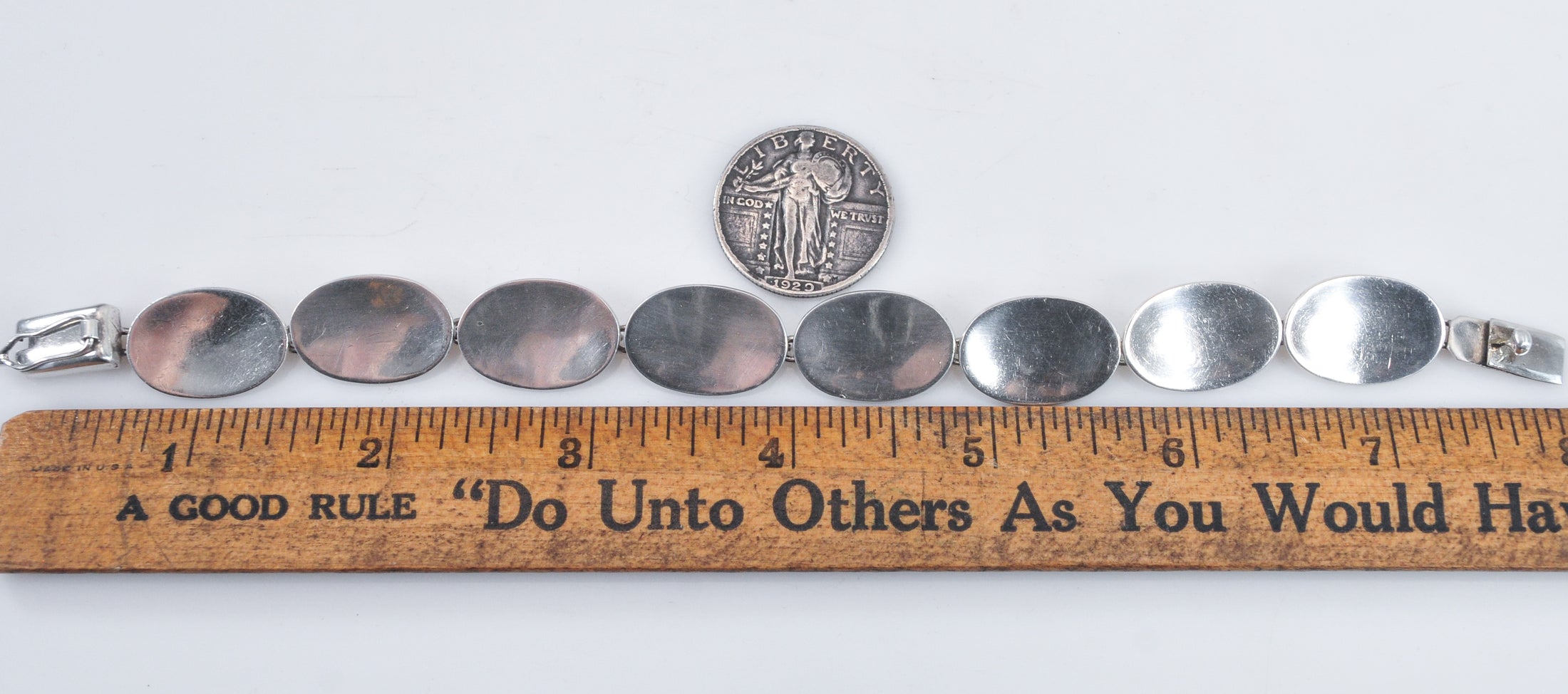 925 Mexico Sterling Silver Oval Disc Link Bracelet – silvervintagejewelry